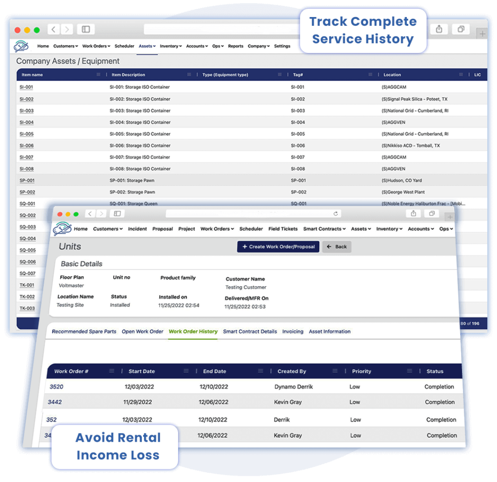 Equipment Service Tracking Software for Maintenance Conditions