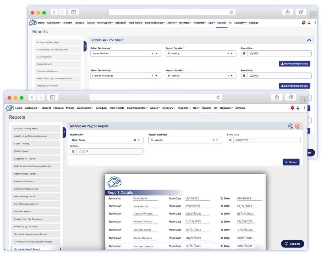 Field Service Technician Time Tracking Software with TimeSheet