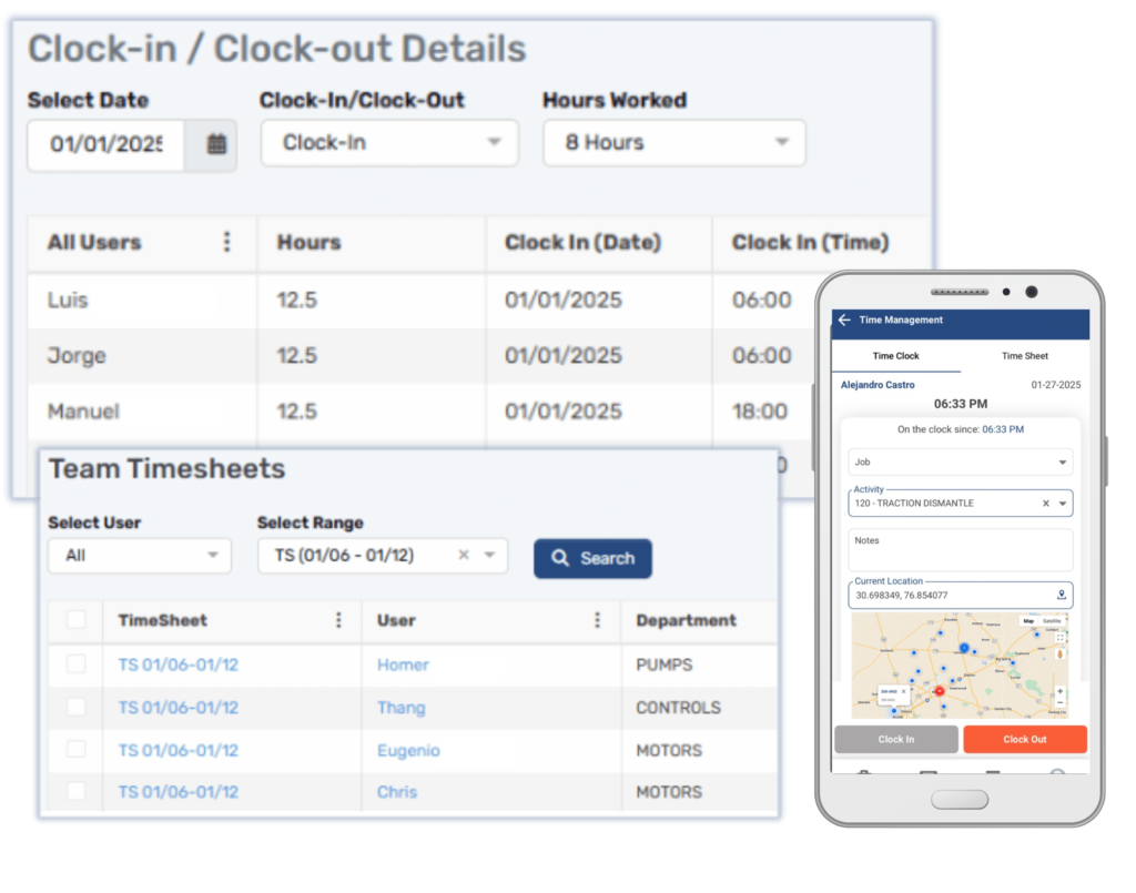 Field Service Technician Time Tracking Software with TimeSheet